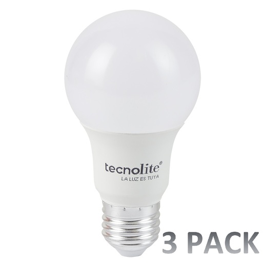 Pack 3 Focos LED A19 E27 Luz fría 8.5W Tecnolite - A19, Tecnolite - TAMEX