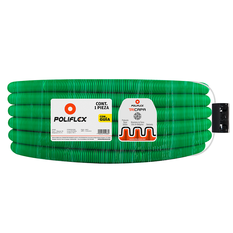 Poliducto Verde 1" edificación vertical con Guía 50m Poliflex - Poliductos, Poliflex - TAMEX