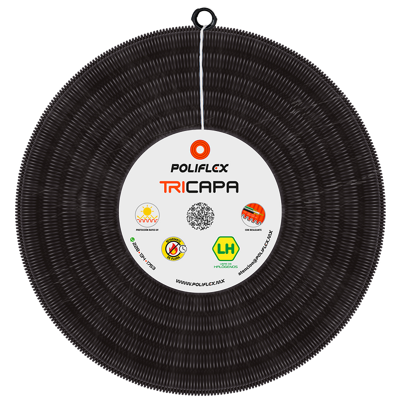 Poliducto Negro para exterior 3/4" con Guía 50m Poliflex - Poliductos, Poliflex - TAMEX