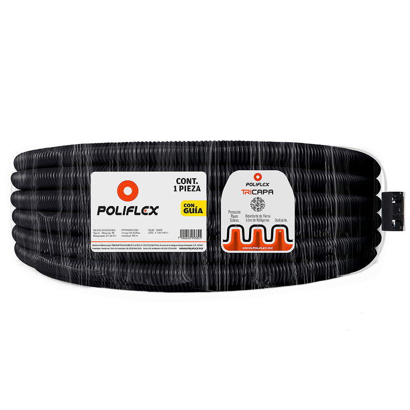 Poliducto Negro para exterior 3/4" con Guía 50m Poliflex - Poliductos, Poliflex - TAMEX